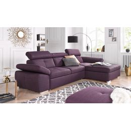 Ecksofa exxpo - SOFA FASHION "Spring, super bequem, mit Armteil- und Kopfteilfunktion", lila (hortensia), B:284cm H:81cm T:181cm, Luxus-Microfaser (100% Polyester);Struktur (100% Polyester);NaturLEDER (echtes Rindsleder) in Sitz und R&uuml;cken. Korpus in passendem Kunstleder SOFTLUX bezogen, Sofas, Ecksofa, L-Form, wahlweise mit Bettfunktion und Bettkasten