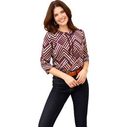 Damen 3/4-Arm-Shirt mit Bindeband burgund-camel-bedruckt, Gr&ouml;&szlig;e 52