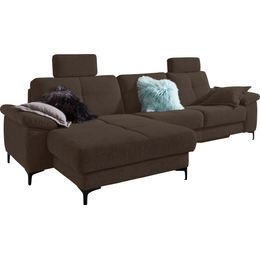Ecksofa 3C CARINA "Burnaby bequem und modern, L-Form", grau (fango), B:296cm H:87cm T:162cm, Chenille-Optik (59, 7% Polyester, 34, 4% Polyacryl, 5, 9% Viskose), Sofas, Ecksofa, 2 Kopfst&uuml;tzen, optional mit Schlaf- und motorischer Relaxfunktion