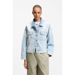 Jeansjacke HUGO BLUE "Lou", Damen, Gr. S, turquoise, aqua 445, Denim/Jeans, Obermaterial: 100% Baumwolle, unifarben, normal, angesetztes B&uuml;ndchen, Jacken Jeansjacke, Boxy, leicht oversized