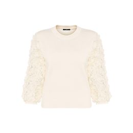 Rundhalspullover Zero "Feinstrickpullover mit 3D Bl&uuml;ten", Damen, Gr. 38, beige (eggnog), Obermaterial: 72% Viskose CV. 28% Polyester PES., Pullover Rundhalspullover