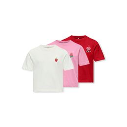 T-Shirt KIDS Only "KOGREX S/S PRINTED TOP JRS 3-PACK", M&auml;dchen, Gr. 146/152, cashmere rose pack:barbados cherry, cloud dancer, Jersey, Obermaterial: 100% Baumwolle, bedruckt, unifarben, Basic normal, Rundhals, Shirts T-Shirt, mit sommerlichen Brustmotiven