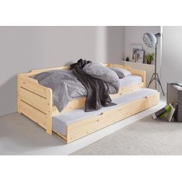 Daybett OTTO HOME "REETE " Kinderbett, mit Schubkasten, 2 Schlafpl&auml;tze", beige (kiefer massiv, unbehandelt), B:97cm L:205cm, Daybetten, Daybett, FSC zertifiziertes Massivholz (Kiefer), klassischer Landhausstil