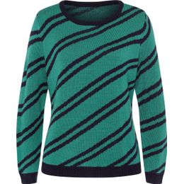 Damen Langarm-Pullover mit diagonalen Streifen marine-smaragd-gestreift, Gr&ouml;&szlig;e 52