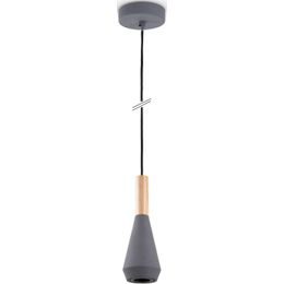 Paco Home Pendelleuchte "MORA", grau, &Oslash; 9cm H: 26cm, Leuchten, Wohnzimmer Esszimmer Klein Modern Holz Metall GU10 Trichterform, Pendelleuchte