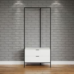 Garderobenschrank Inosign "Innsbruck", wei&szlig; (wei&szlig; und schwarz), B:85cm H:190cm T:45cm, Holzwerkstoff, Metall, Schr&auml;nke, Garderobenschrank, Garderobe mit Kleiderstange & 2 Schubladen - (B/T/H) 85/47/190 cm