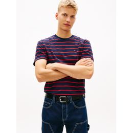 T-Shirt Tommy Jeans "TJM REGULAR STRIPE", Damen, Gr. L, schwarz night navy stripe, Single Jersey, Obermaterial: 100% Baumwolle, regular fit normal, Rundhals, eingesetzt abgesteppte Kante, Shirts T-Shirt, Regular fit mit Rundhalsausschnitt