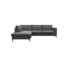 Ecksofa FLEXLUX "Fiore, bequem und komfortabel, zeitlos, L-Form", grau (warm mineral), B:241cm H:85cm T:225cm, 100% Echteder, Sofas, Ecksofa, breite Armlehnen, F&uuml;&szlig;e Alu/schwarz, B/T 241/225 cm, Kaltschaum im Sitz