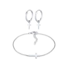 Ohrring und Ketten Set Elli "Schmuckset Kreuz Symbol Armband Ohrstecker Set 925 Silber" Gr. 16, silber, Schmuck_Sets, Damen, Blacklist, Silber 925 (Sterlingsilber), Ohrring und Ketten Set