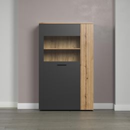 Highboard Inosign "Estepona", schwarz (anthrazit und eichefarben), B:90cm H:146cm T:42cm, FSC-zertifizierter Holzwerkstoff, Glas, Kunststoff, Sideboards, Highboard, Highboard mit 2 T&uuml;ren - (B/T/H) 90/42/146 cm