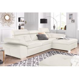 Ecksofa exxpo - SOFA FASHION "Spring, super bequem, mit Armteil- und Kopfteilfunktion", wei&szlig; (altwei&szlig;), B:284cm H:81cm T:181cm, Luxus-Microfaser (100% Polyester);Struktur (100% Polyester);NaturLEDER (echtes Rindsleder) in Sitz und R&uuml;cken. Korpus in passendem Kunstleder SOFTLUX bezogen, Sofas, Ecksofa, L-Form, wahlweise mit Bettfunktion und Bettkasten