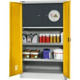 Sch&auml;fer Shop Sch&auml;fer Shop Select Gefahrstoffschrank, B 950 x T 500 x H 1585 mm, 2 Wannen inkl. WHG‑Wanne 11 Liter, Sicherheitsfach Typ 30, lichtgrau/goldgelb
