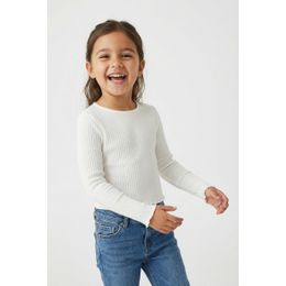 Langarmshirt KIDS Only "KOGNELLA L/S O-NECK TOP JRS NOOS", M&auml;dchen, Gr. 134/140, wei&szlig; (cloud dancer), Jersey, Obermaterial: 65% Polyester, 30% Viskose, 5% Elasthan, unifarben, regular fit kurz, Rundhals, gewellter Abschluss, Shirts Langarmshirt, Materialmix