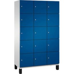 C+P Schlie&szlig;fachschrank Cambio, 3 Abteile, 15 F&auml;cher, auf F&uuml;&szlig;en, B 1200 x T 525 x H 1980 mm, lichtgrau/enzianblau