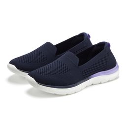 Slipper Lascana "Halbschuh, Sneaker, Slip-On-Sneaker", M&auml;dchen, Gr. 35, marine, mehrfarbig, Obermaterial: 100% Textilmaterial. Decksohle: 100% Textilmaterial. Futter: 100% Textilmaterial. Laufsohle: 100% Synthetik, Strukturmuster, unifarben, Basic, Schuhe Slipper, aus bequemen Textil-Material zum Reinschl&uuml;pfen VEGAN