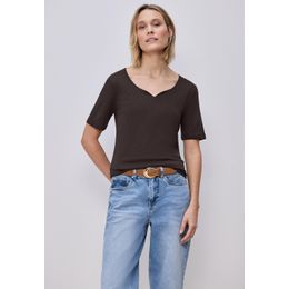 Kurzarmshirt Street One "Style Ada", Damen, Gr. 34, espresso braun, Jersey, Obermaterial: 50% Baumwolle, 50% Modal. Futter: 100% Baumwolle, unifarben, normal h&uuml;ftbedeckend, herzf&ouml;rmiger Ausschnitt, Shirts Kurzarmshirt, Sommershirt mit Herz-Ausschnitt