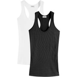 Tanktop bonprix, Damen, Gr. 40/42 (M), schwarz, wei&szlig;, Feinripp, Obermaterial: 100% Baumwolle, mehrfarbig, unifarben, eng h&uuml;ftbedeckend, tiefer Rundhals, eingefasste Kante, Tops Tanktop, Ringerr&uuml;cken, Ripp-Qualit&auml;t