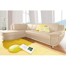 Ecksofa Trendmanufaktur "Rondo, zeitlos und elegant, bequem, L-Form", beige (creme), B:265cm H:85cm T:190cm, Softlux-Kunstleder;Primabelle-Microfaser;NaturLeder (handschuhweiches Rindsleder in Sitz und R&uuml;cken mit SOFTLUX-Kunstleder als Korpus-Bezug);Struktur (23% Polyacryl, 77% Polyester), Sofas, Ecksofa, wahlweise mit Federkern, wahlweise mit Bettfunktion