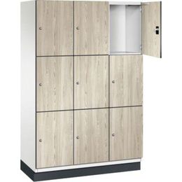 C+P Schlie&szlig;fachschrank Cambio, 3 Abteile, 9 F&auml;cher, mit Sockel, B 1200 x T 525 x H 1980 mm, verkehrswei&szlig;/Sen Esche-Dekor