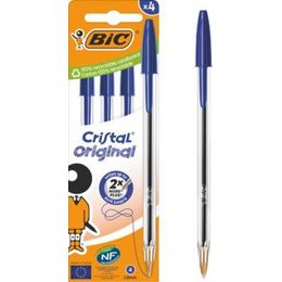 BIC Cristal Original Kugelschreiber Blau, 4er Box, 1,0 mm, mittlere Spitze