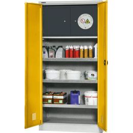Sch&auml;fer Shop Sch&auml;fer Shop Select Gefahrstoffschrank, B 950 x T 500 x H 1935 mm, 3 Wannen, Sicherheitsfach Typ 30, lichtgrau/goldgelb