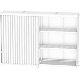 Regalcontainer Bauer Typ CEN 59-3 IBC, 3 Fachebenen, Schiebetor, 2000 l, B 6540 x T 1600 x H 5015 mm, resedagr&uuml;n 6011