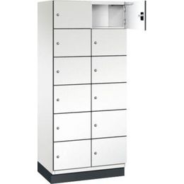 C+P Schlie&szlig;fachschrank Cambio, 2 Abteile, 12 F&auml;cher, mit Sockel, B 800 x T 525 x H 1980 mm, verkehrswei&szlig;/wei&szlig;
