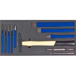 ADB Hammer/Mei&szlig;el-Set, 11-teilig, Schaumstoffeinlage L 400 x B 190 x H 35 mm, blau/schwarz