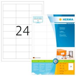 Universaletiketten Herma 4632, permanenthaftend, selbstklebend, bedruckbar, B 64,6 x H 33,8 mm, FSC&reg;-Papier, wei&szlig;, 4800 St&uuml;ck/200 Blatt