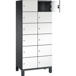 C+P Schlie&szlig;fachschrank Cambio, 2 Abteile, 12 F&auml;cher, auf F&uuml;&szlig;en, B 800 x T 525 x H 1980 mm, schwarzgrau/wei&szlig;