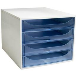Exacompta ECOBOX Schubladenbox 4 Sch&uuml;be Eisblau, A4/A4+, offene Front, leise, Sicherheitsstopp