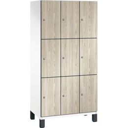 C+P Schlie&szlig;fachschrank Cambio, 3 Abteile, 9 F&auml;cher, auf F&uuml;&szlig;en, B 900 x T 525 x H 1980 mm, verkehrswei&szlig;/Sen Esche-Dekor