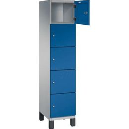 C+P Schlie&szlig;fachschrank Cambio, 1 Abteil, 5 F&auml;cher, auf F&uuml;&szlig;en, B 400 x T 525 x H 1980 mm, wei&szlig;aluminium/enzianblau
