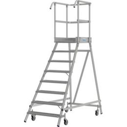 Krause STABILO PodestLeiter, fahrbar, einseitig begehbar, Profilrost mit R13 Stufen, 8 Sufen