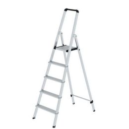 Munk Stufen-Stehleiter, Aluminium, 80 mm Stufen, max. 150 kg, rutschsicher, konische F&uuml;hrung, 235 mm Stufenabstand, 70&deg; Neigung, 5 Stufen