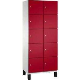 C+P Schlie&szlig;fachschrank Cambio, 2 Abteile, 10 F&auml;cher, auf F&uuml;&szlig;en, B 800 x T 525 x H 1980 mm, lichtgrau/rubinrot