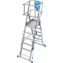 Krause STABILO SkyMatic 1x5&ndash;1x9 Teleskop-Plattformleiter, fahrbar, ClickMatic, Plattform 600x500 mm, Gel&auml;nder, AH 3,30&ndash;4,35 m