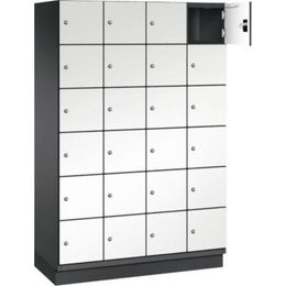 C+P Schlie&szlig;fachschrank Cambio, 4 Abteile, 24 F&auml;cher, mit Sockel, B 1200 x T 525 x H 1980 mm, schwarzgrau/wei&szlig;