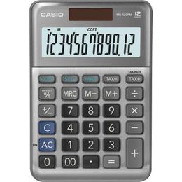 Casio Tischrechner MS-120FM, 12 Stellen, LC-Display, 3 Speichertasten, automatische Abschaltung, Batterie-/Solarbetrieb, B 101 x H 148,5 mm, grau
