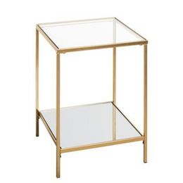 HAKU Beistelltisch, quadratisch, Stahlrohr lackiert, Ablagen Sicherheitsklarglas/Spiegelglas, B 390 x T 390 x H 550 mm, gold