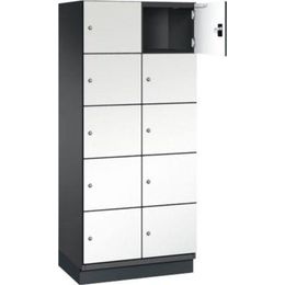 C+P Schlie&szlig;fachschrank Cambio, 2 Abteile, 10 F&auml;cher, mit Sockel, B 800 x T 525 x H 1980 mm, schwarzgrau/wei&szlig;