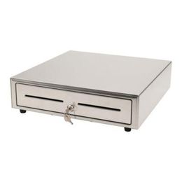 Kassenschublade Olympia LD 410S, 8 M&uuml;nzf&auml;cher und 4 Geldscheinf&auml;cher, RJ12, abschlie&szlig;bar, Edelstahl, silber