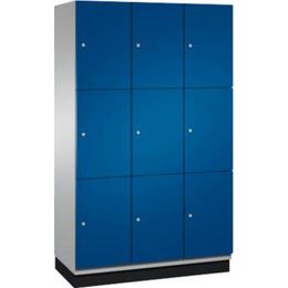 C+P Schlie&szlig;fachschrank Cambio, 3 Abteile, 9 F&auml;cher, mit Sockel, B 1200 x T 525 x H 1980 mm, wei&szlig;aluminium/enzianblau
