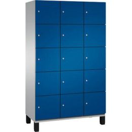 C+P Schlie&szlig;fachschrank Cambio, 3 Abteile, 15 F&auml;cher, auf F&uuml;&szlig;en, B 1200 x T 525 x H 1980 mm, wei&szlig;aluminium/enzianblau