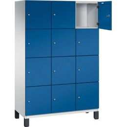 C+P Schlie&szlig;fachschrank Cambio, 3 Abteile, 12 F&auml;cher, auf F&uuml;&szlig;en, B 1200 x T 525 x H 1980 mm, lichtgrau/enzianblau