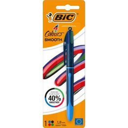 BIC 4 Colours Smooth Vierfarbkugelschreiber mit 40 % weicherer Tinte, 1 St&uuml;ck im Blister, Schaftfarbe Drop-Blau