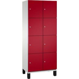 C+P Schlie&szlig;fachschrank Cambio, 2 Abteile, 8 F&auml;cher, auf F&uuml;&szlig;en, B 800 x T 525 x H 1980 mm, lichtgrau/rubinrot