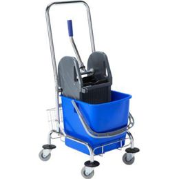 Sch&auml;fer Shop Sch&auml;fer Shop Select Reinigungswagen, Eimer 30 l, herausnehmbare Mopp-Presse, Drahtgitterkorb, 4 Lenkrollen, B 400 x T 490 x H 970 mm, Kunststoff, blau