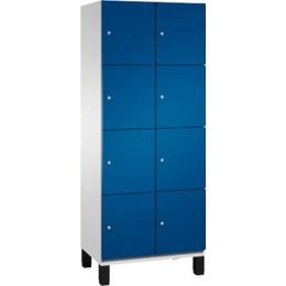 C+P Schlie&szlig;fachschrank Cambio, 2 Abteile, 8 F&auml;cher, auf F&uuml;&szlig;en, B 800 x T 525 x H 1980 mm, lichtgrau/enzianblau