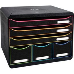 Exacompta STOREBOX Schwarz/Harlekin, 6 offene Schubladen A4+ quer, 27 cm tief, leise Ausz&uuml;ge, Sicherheitsstopp, 25 Jahre